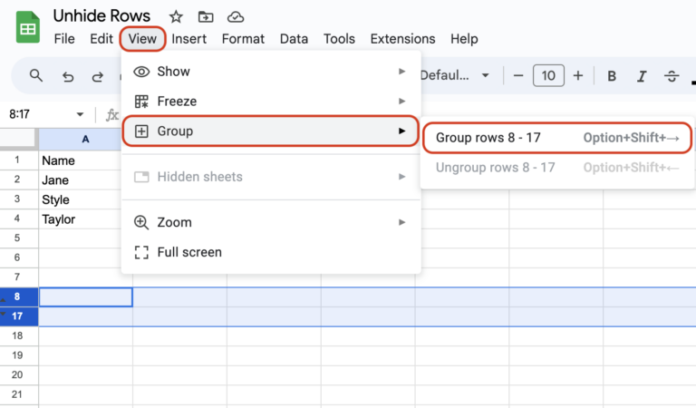 How To Unhide Rows in Google Sheets? [4 Easy Ways]